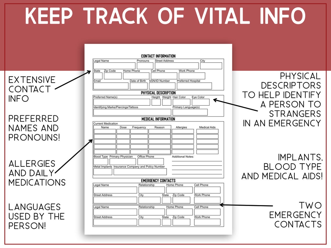 Emergency Medical Information Binder Page Download, Health Journal ...
