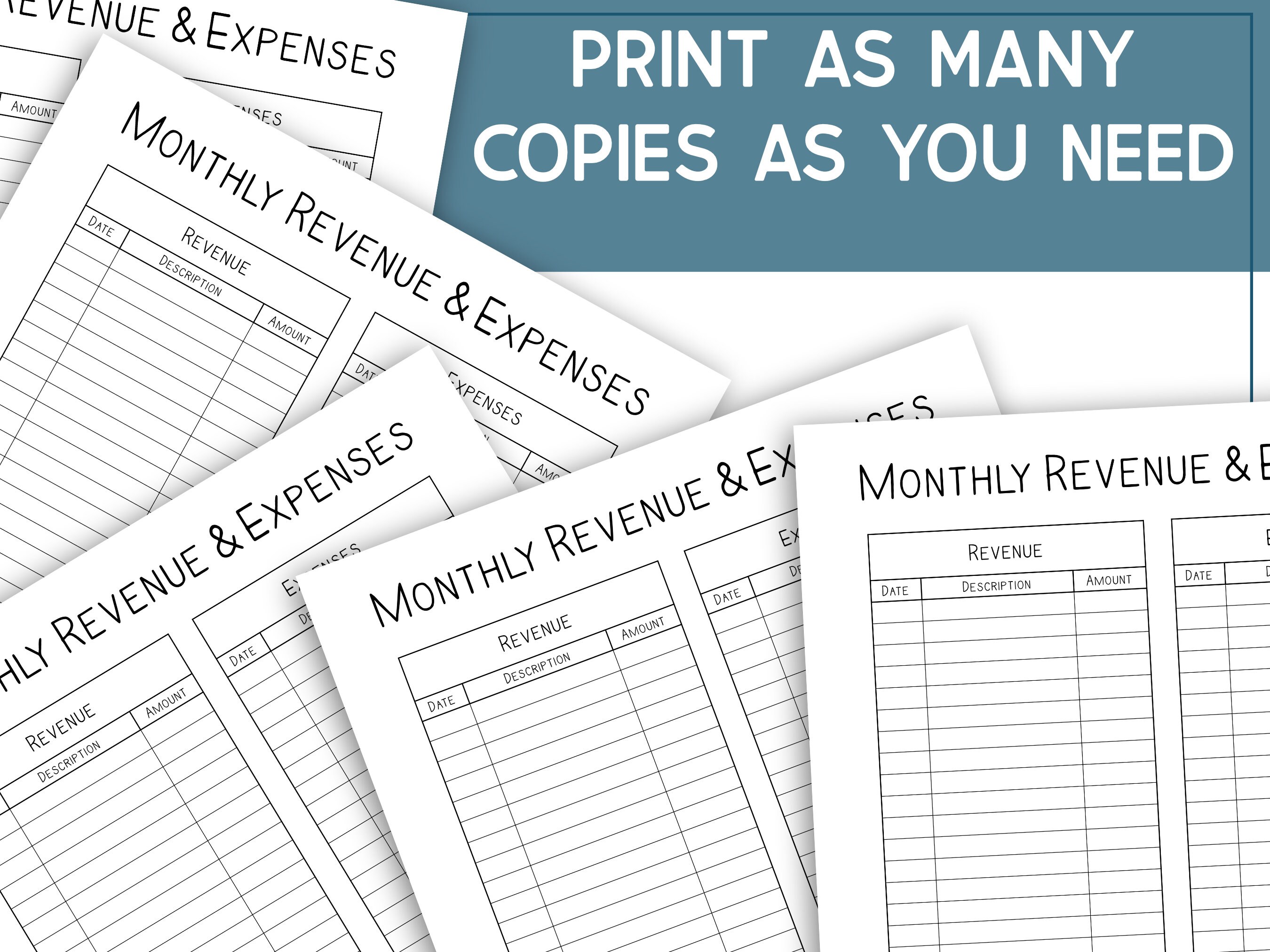 Printable Monthly Revenue and Expense Tracker, Business Expense Tracker ...