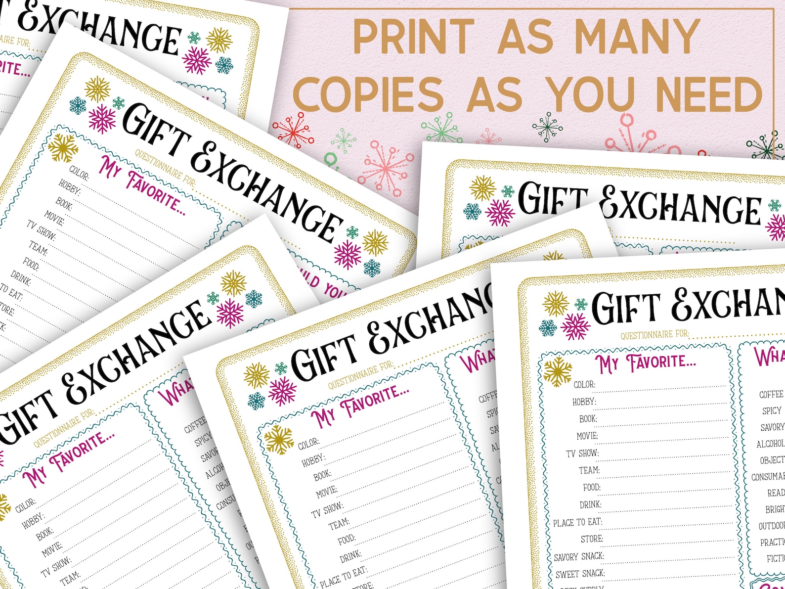 Printable Non-denominational Gift Exchange Questionnaire, Gift Template ...