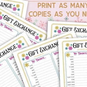 Printable Non-denominational Gift Exchange Questionnaire, Gift Template ...
