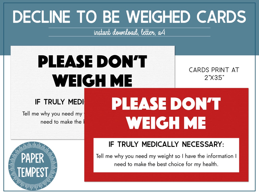 Printable Don't Weigh Me Cards, Decline to Be Weighed Cards, Blind ...