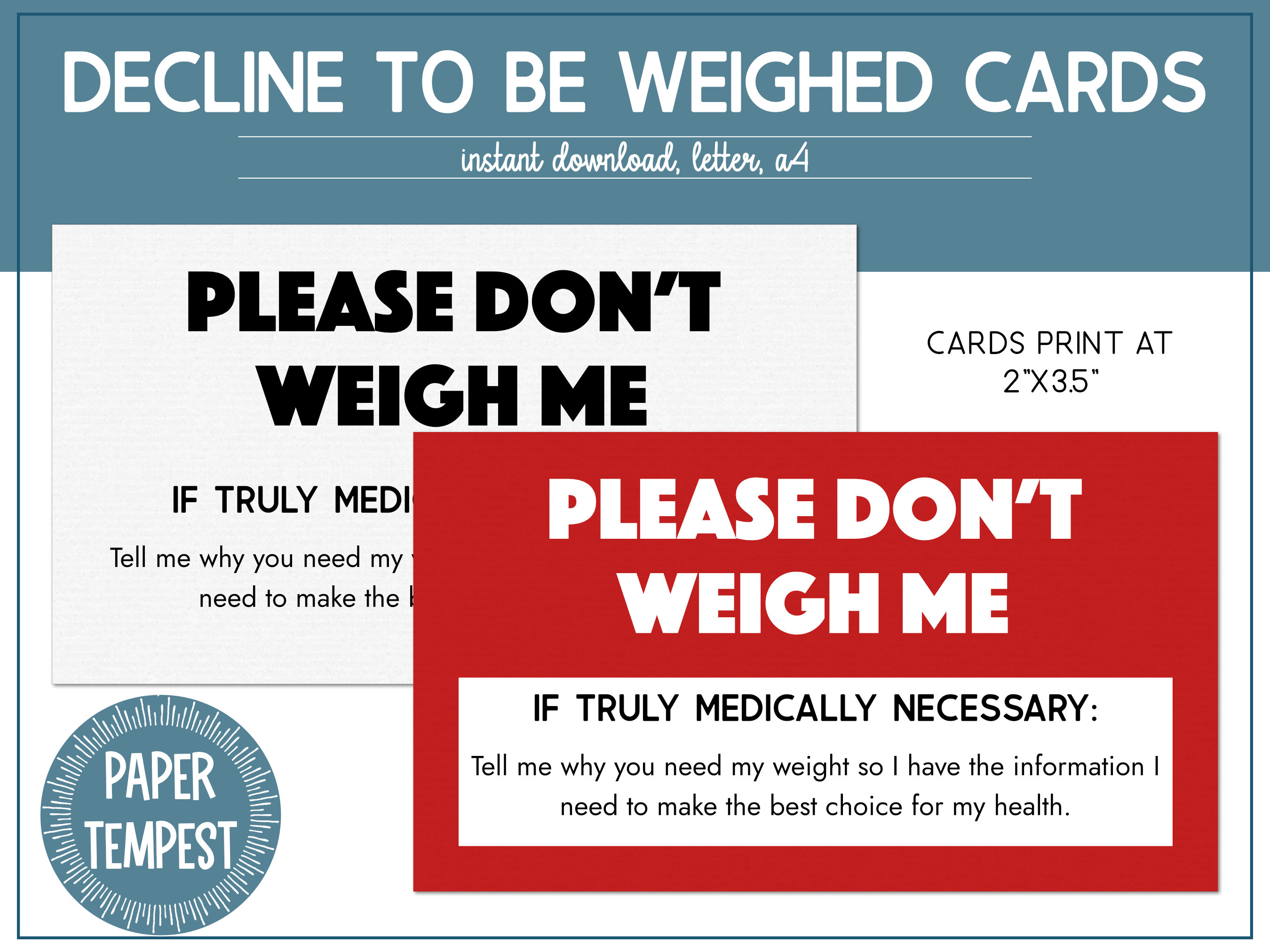 Printable Don't Weigh Me Cards, Decline to Be Weighed Cards, Blind ...