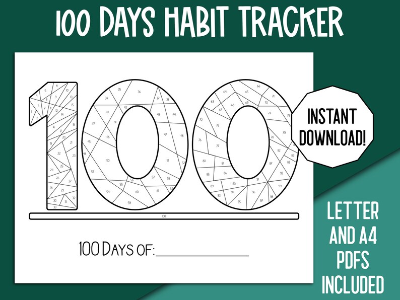 Color in 100 Day Habit Tracker, Exercise Tracking, Daily Coloring Page ...