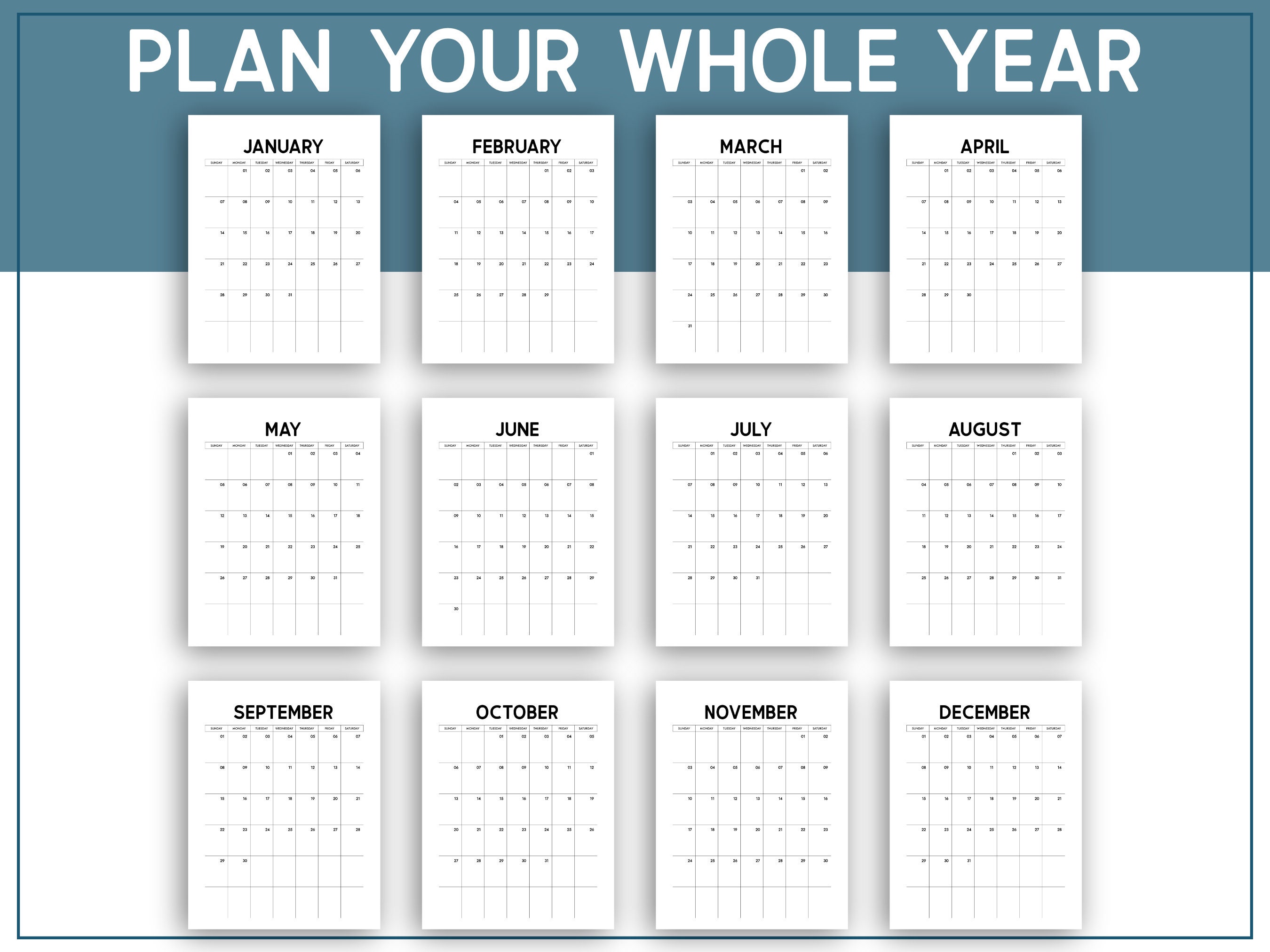 2024 Printable Calendar Portrait, Classic Monthly Calendar Planner ...