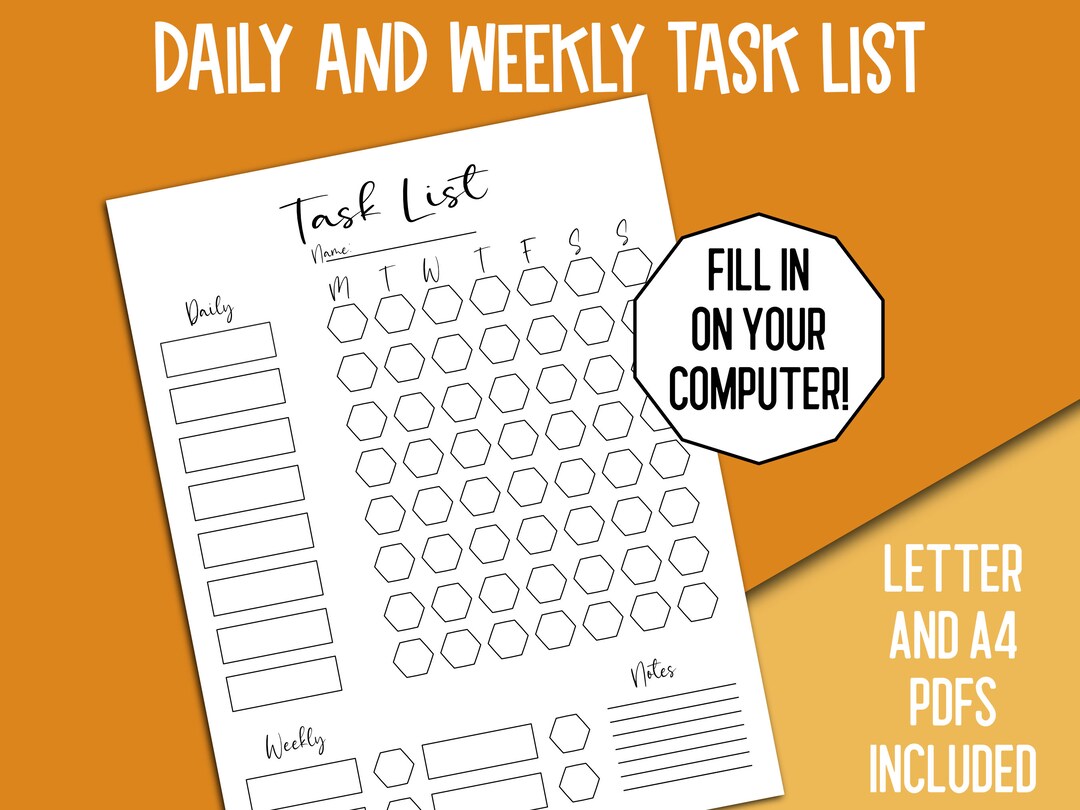 Customizable Task List, Daily Chore List, Weekly Responsibilities ...