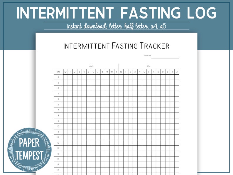 Printable Intermittent Fasting Tracker, Fasting Journal, Fasting Log ...