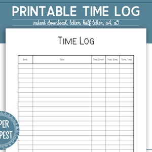 Printable Time Log Tracker, Printable Time Sheet Tracker, Timesheet ...