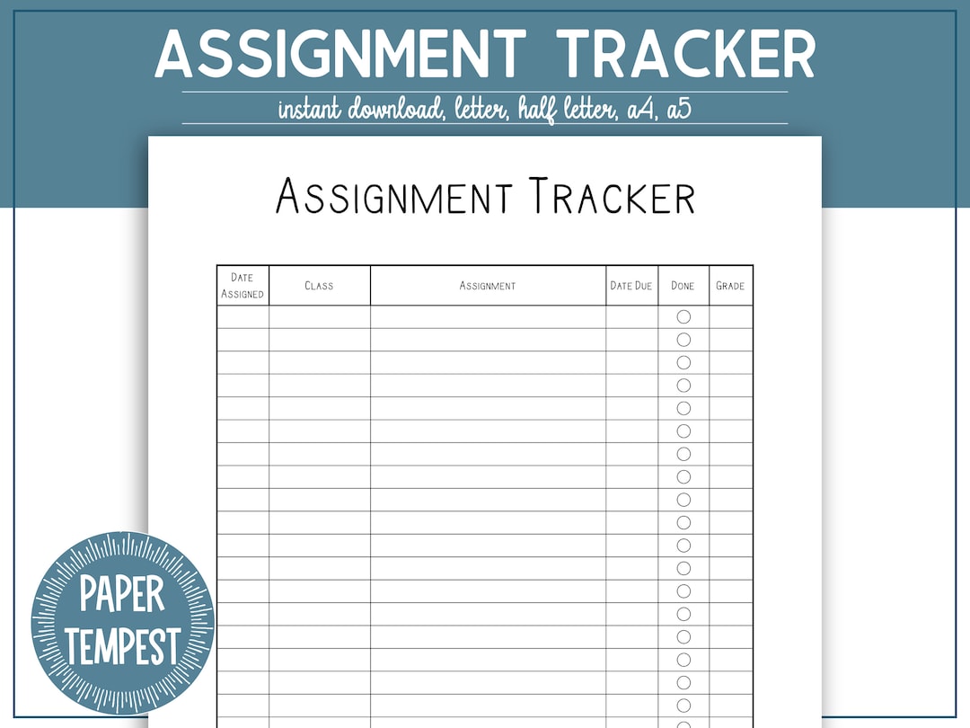 Homework Assignment Tracker Printable, Academic Work Planner, School ...