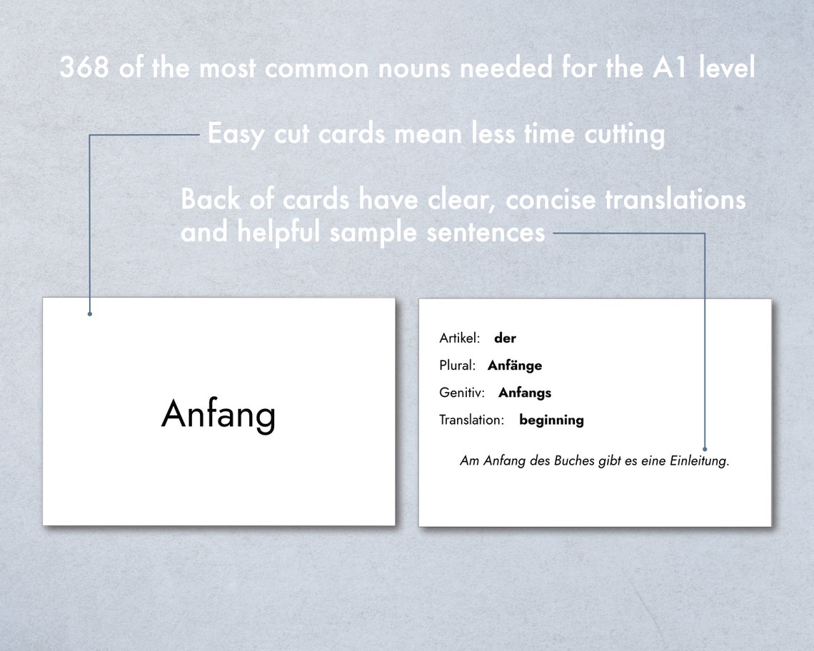 Printable German Noun Flashcards, German Vocabulary Flash Cards, German ...