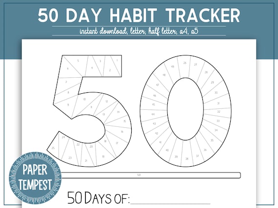 Color in 50 Day Habit Tracker Exercise Tracking Daily - Etsy