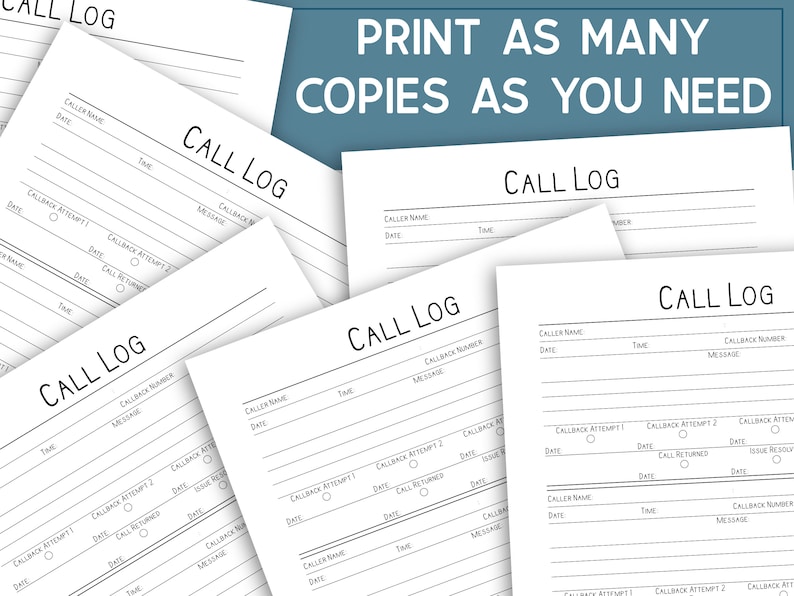 Printable Call Log, Communication Log, Missed Call Template, Follow up ...