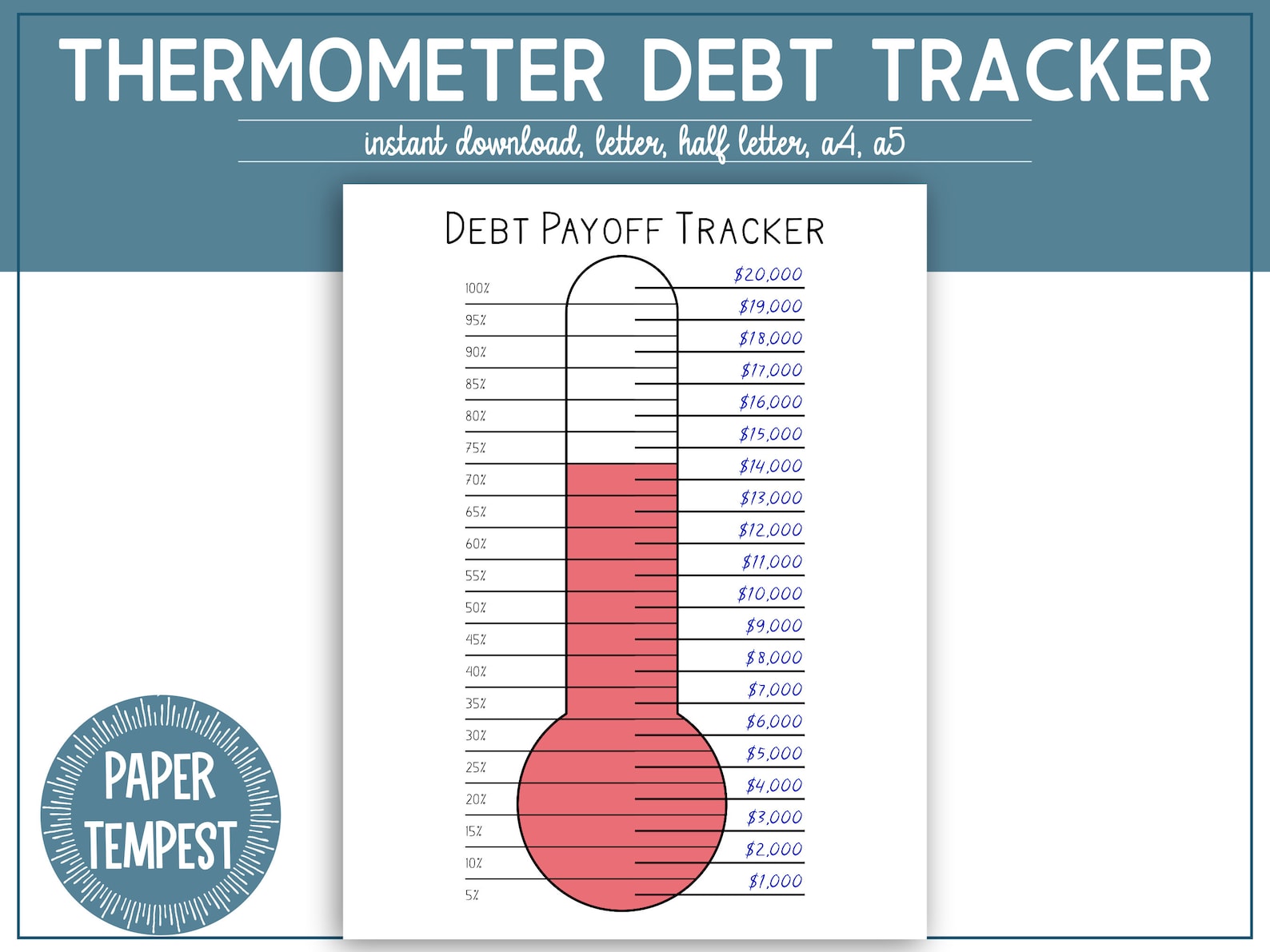 Debt Payoff Tracker Printable, Debt Thermometer Tracker, PDF Debt ...
