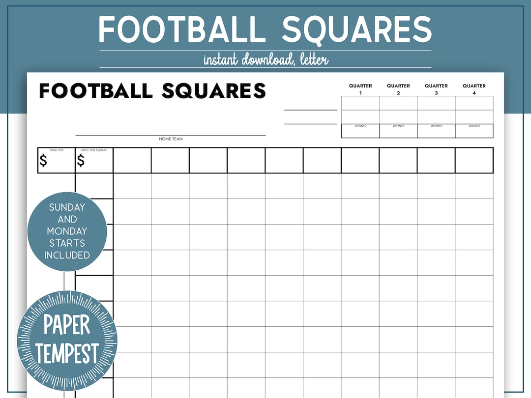 Printable Football Squares Template, Football Bowl Game, Football ...