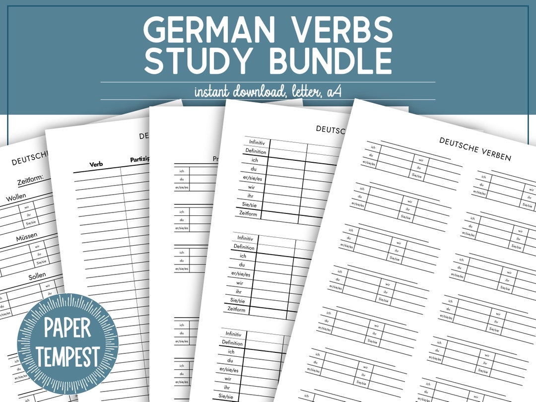 Printable German Verbs Study Bundle, German Verb Conjugation Worksheet ...