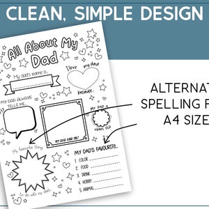 All About My Dad Coloring Page for Kids, Father's Day Gift Craft, DIY ...