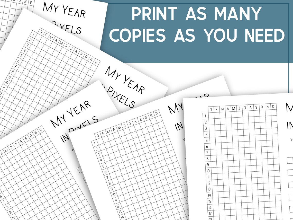 Year in Pixels Habit Tracker, Monthly Habit Tracker Printable, Daily ...