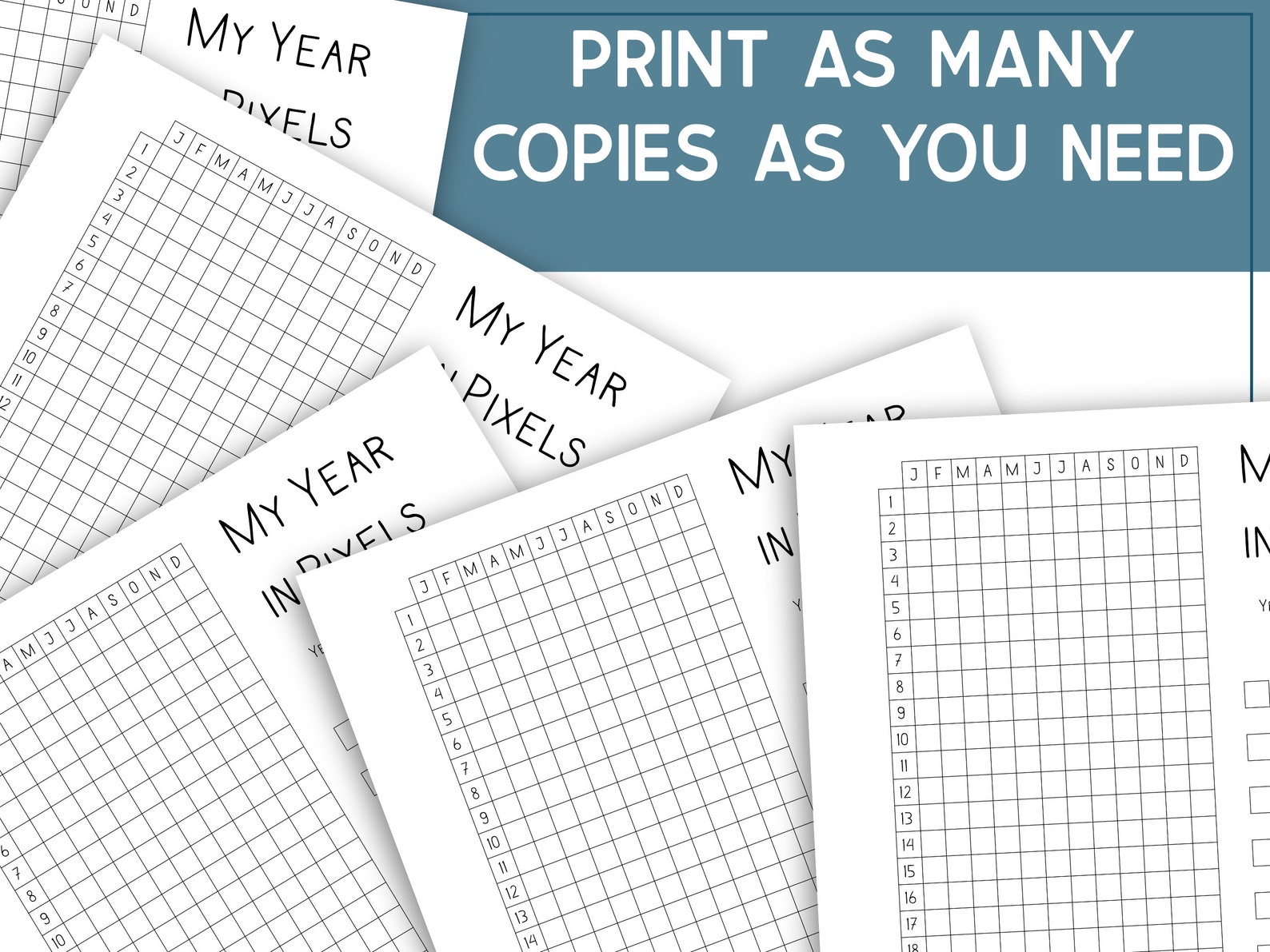 Year in Pixels Habit Tracker, Monthly Habit Tracker Printable, Daily ...