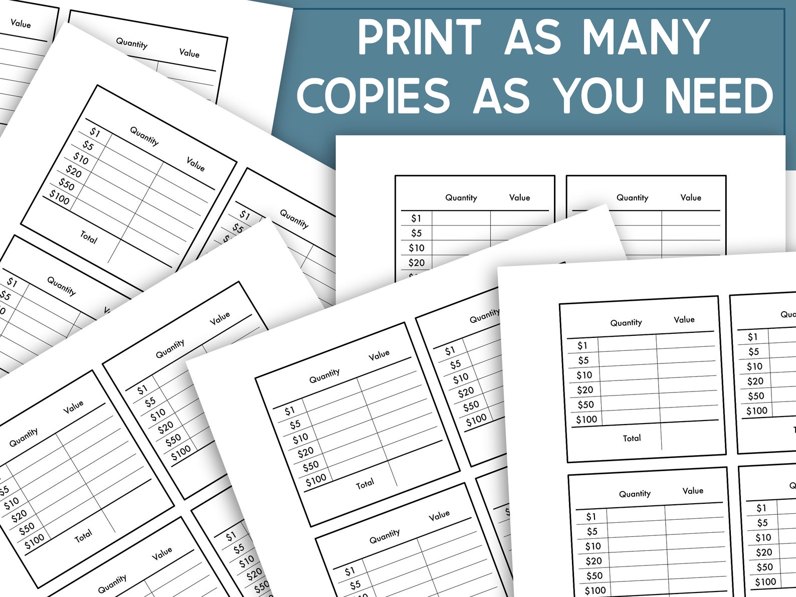 Printable Bank Teller Slips, Cash Breakdown Sheet, Cash Stuffing Budget ...