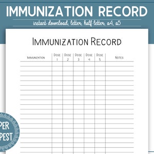 Printable Immunization Record Template, Printable Vaccine Log, Family ...