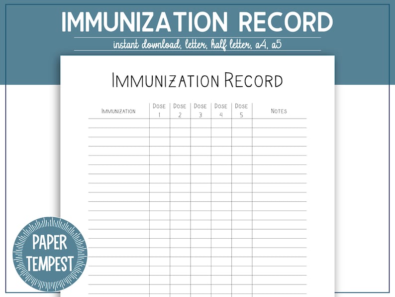 Printable Immunization Record Template, Printable Vaccine Log, Family ...