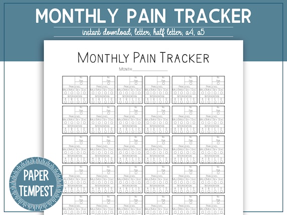 Chronic Pain Tracker Printable Pain Journal Pain Calendar - Etsy
