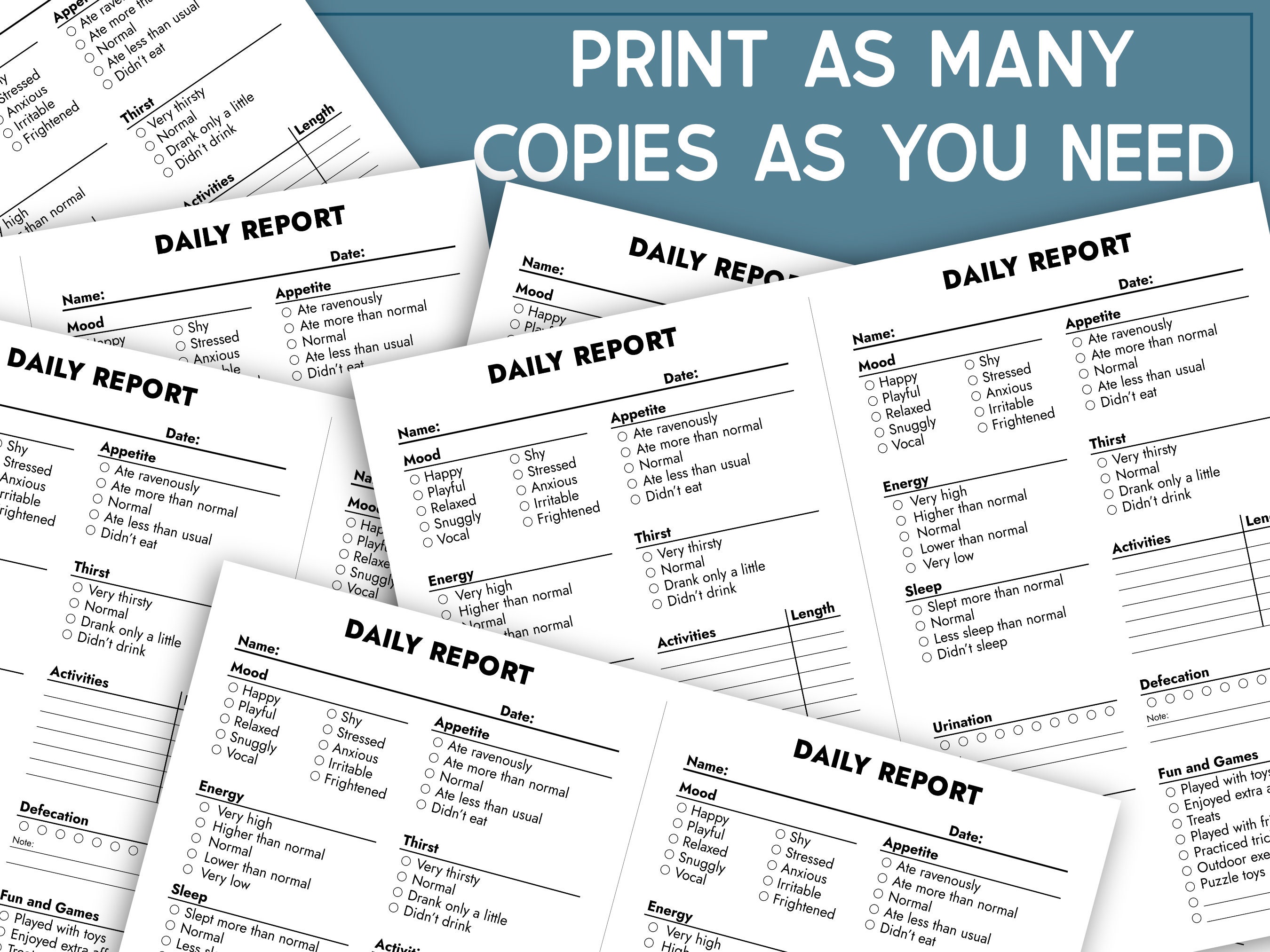 Printable Pet Report Card Template, Dog Report Card, Daily Pet Care ...