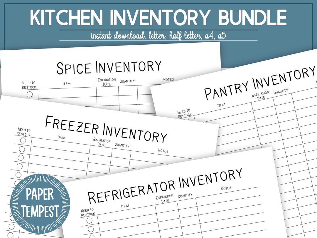 Printable Kitchen Inventory, Pantry Supplies Template, Food Storage ...