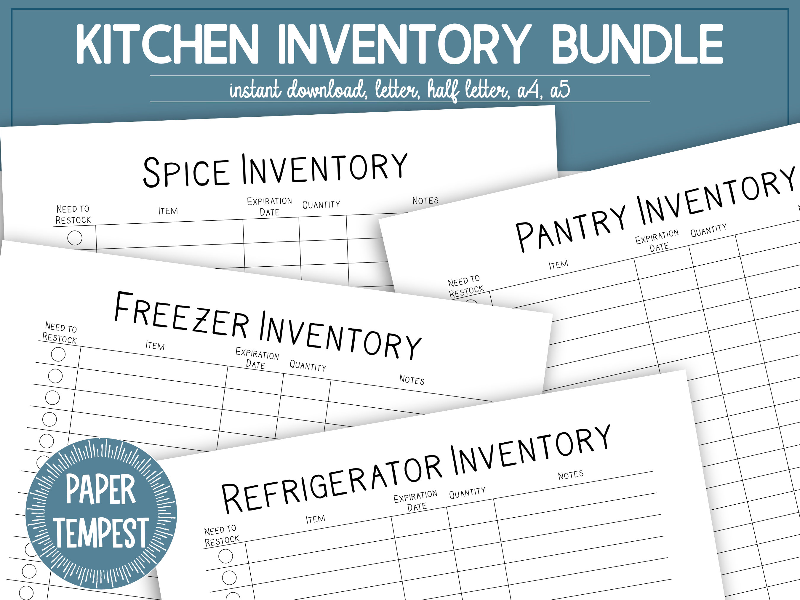 Printable Kitchen Inventory Pantry Supplies Template Food - Etsy