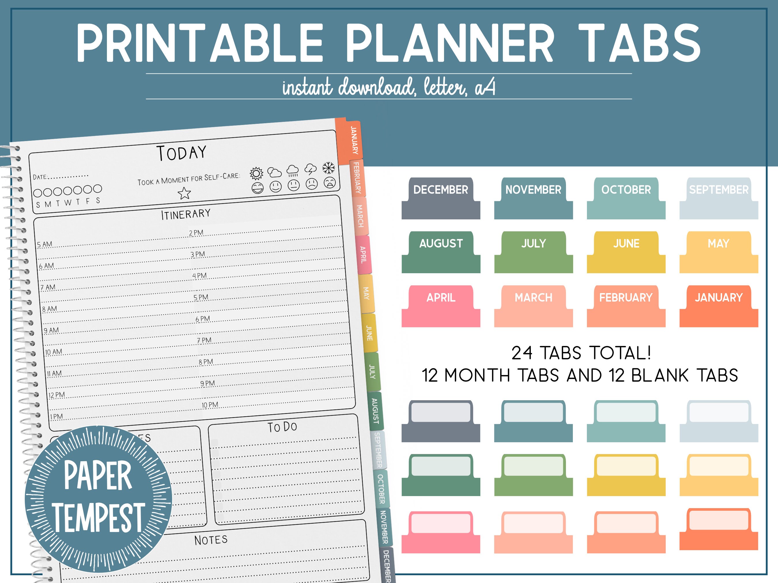 Printable Planner Tabs, Rainbow Binder Divider Tabs, Cute Bullet ...