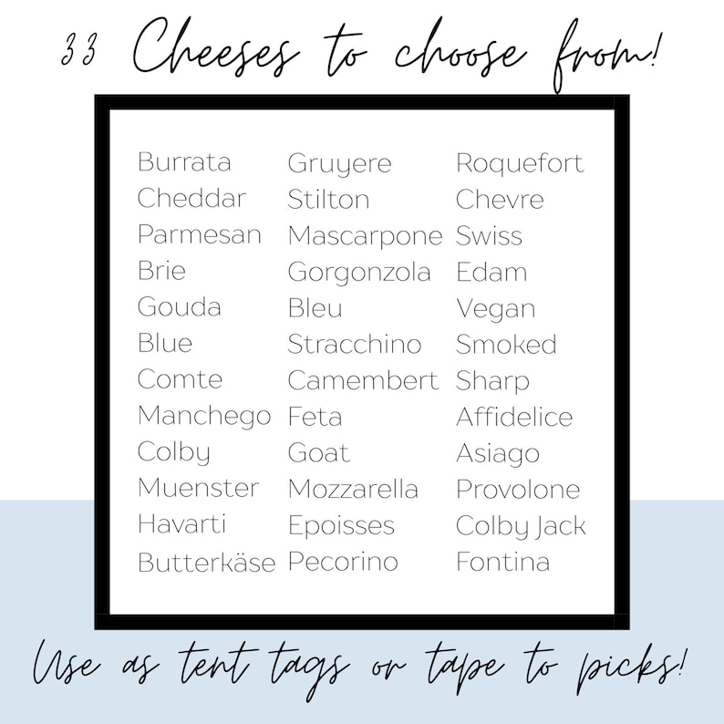Printable Cheese Plate Labels, Charcuterie Party Tent Tags, Cheese ...