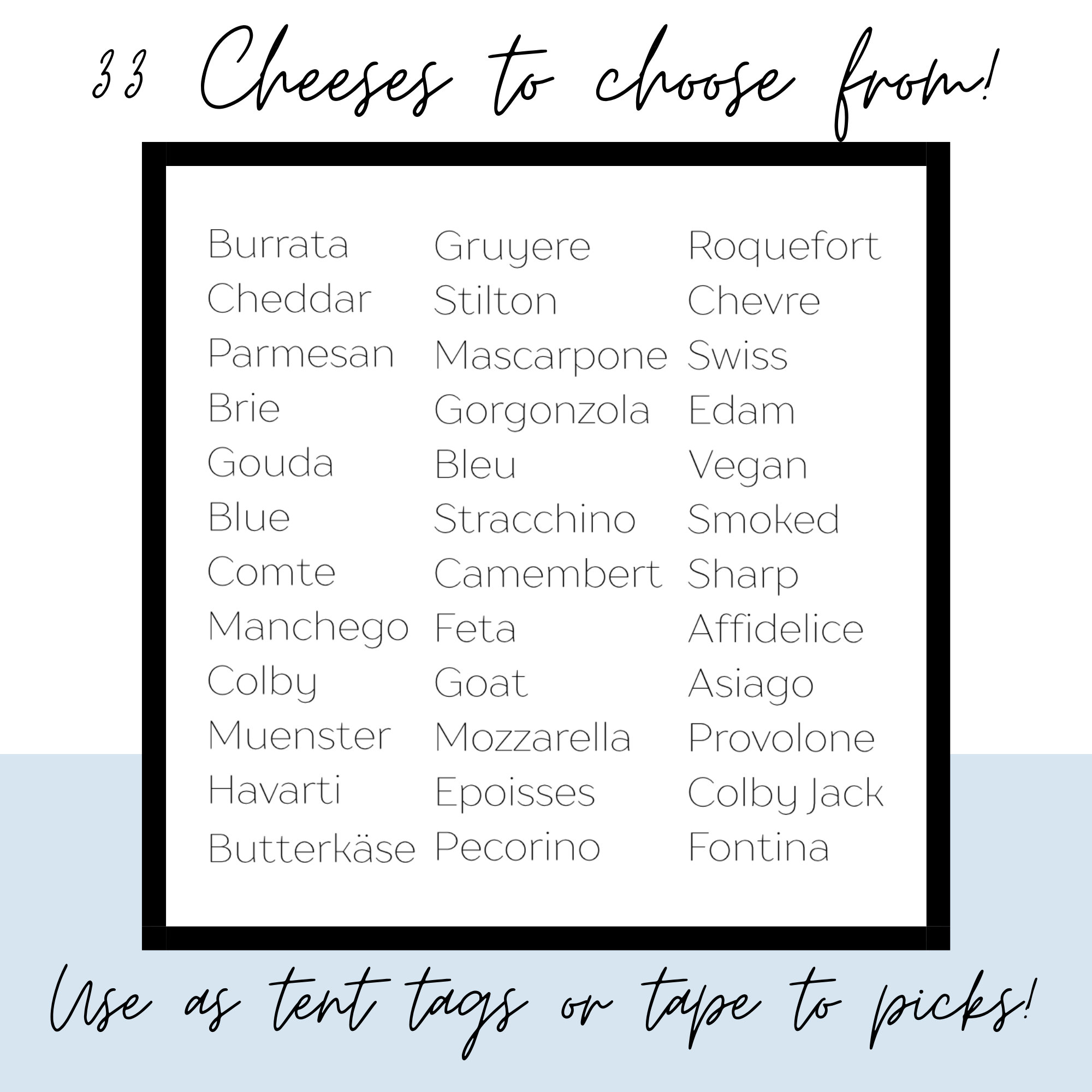Printable Cheese Plate Labels, Charcuterie Party Tent Tags, Cheese ...