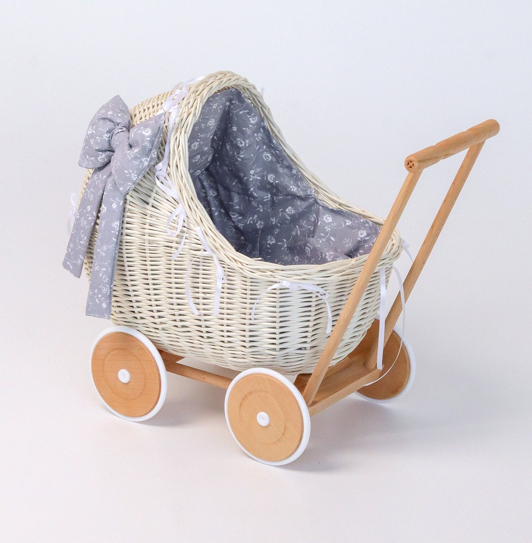 Organic Wicker Doll Pram, Rattan Doll Stroller, Baby Carriage, Boho ...