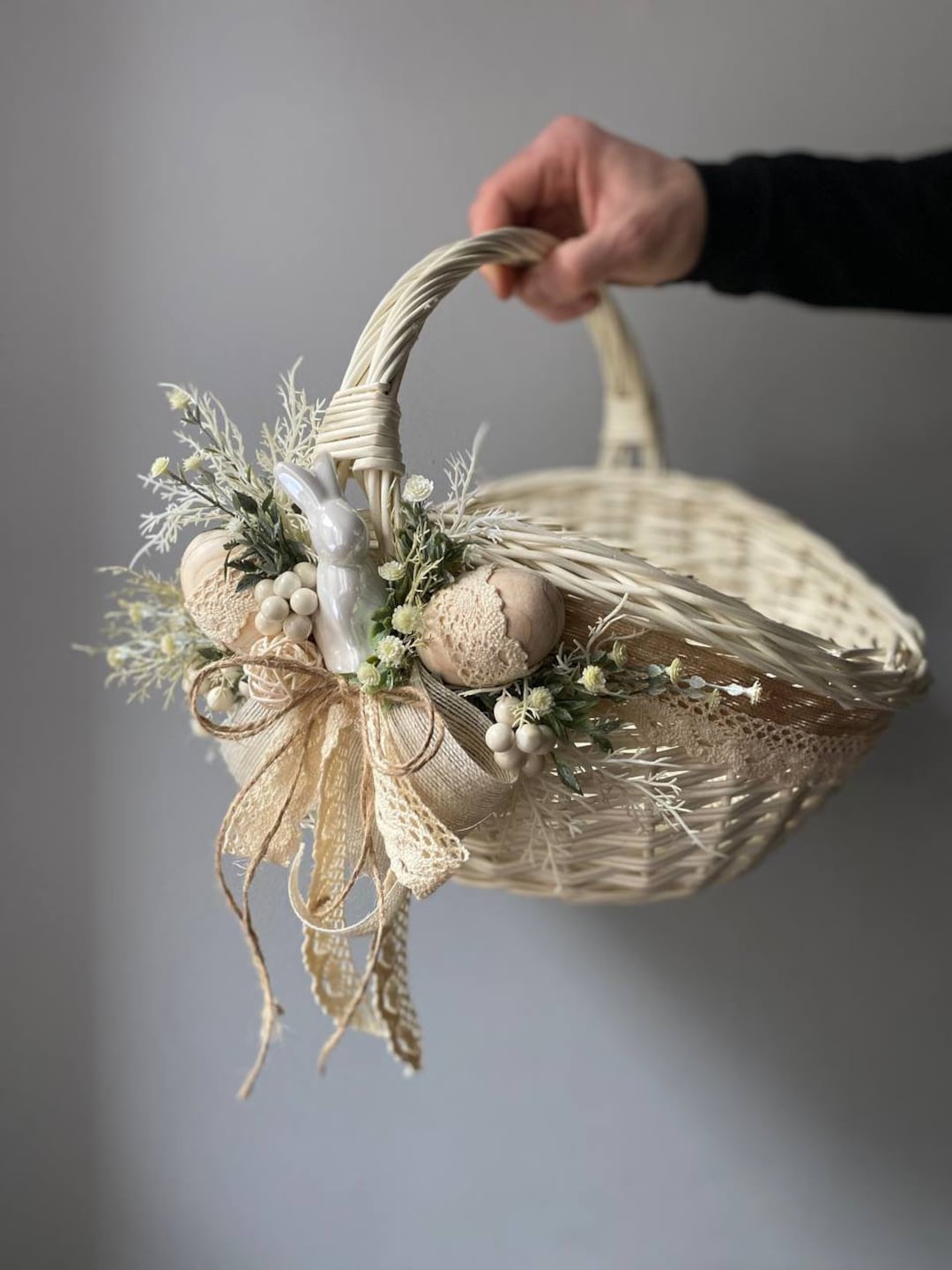Easter Egg Wicker Basket, Flower Girl Basket, Large Rustic Basket ...