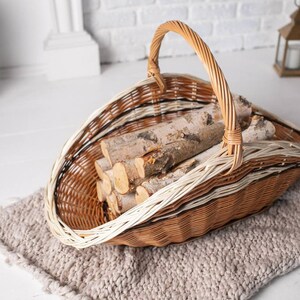 Rustic Gathering Basket, Firewood Basket With Handle, Boho Style Woven ...