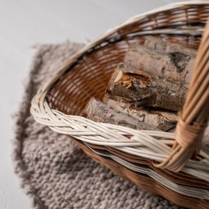 Rustic Gathering Basket, Firewood Basket With Handle, Boho Style Woven ...