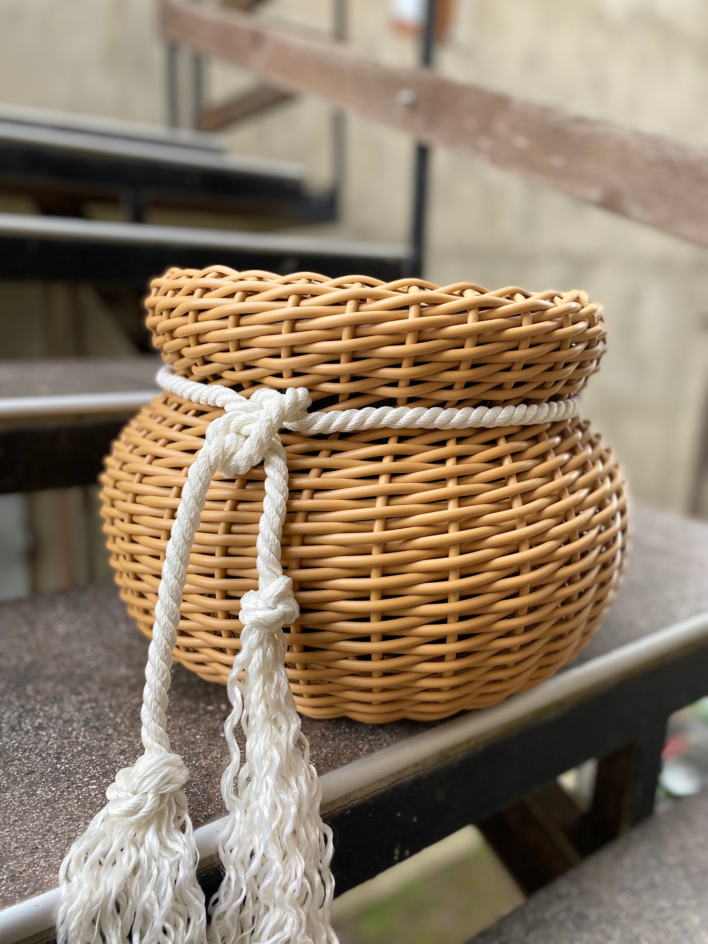 Rattan Planter, Wicker Flower Pot, Outdoor Patio Decor, Unique Flower ...