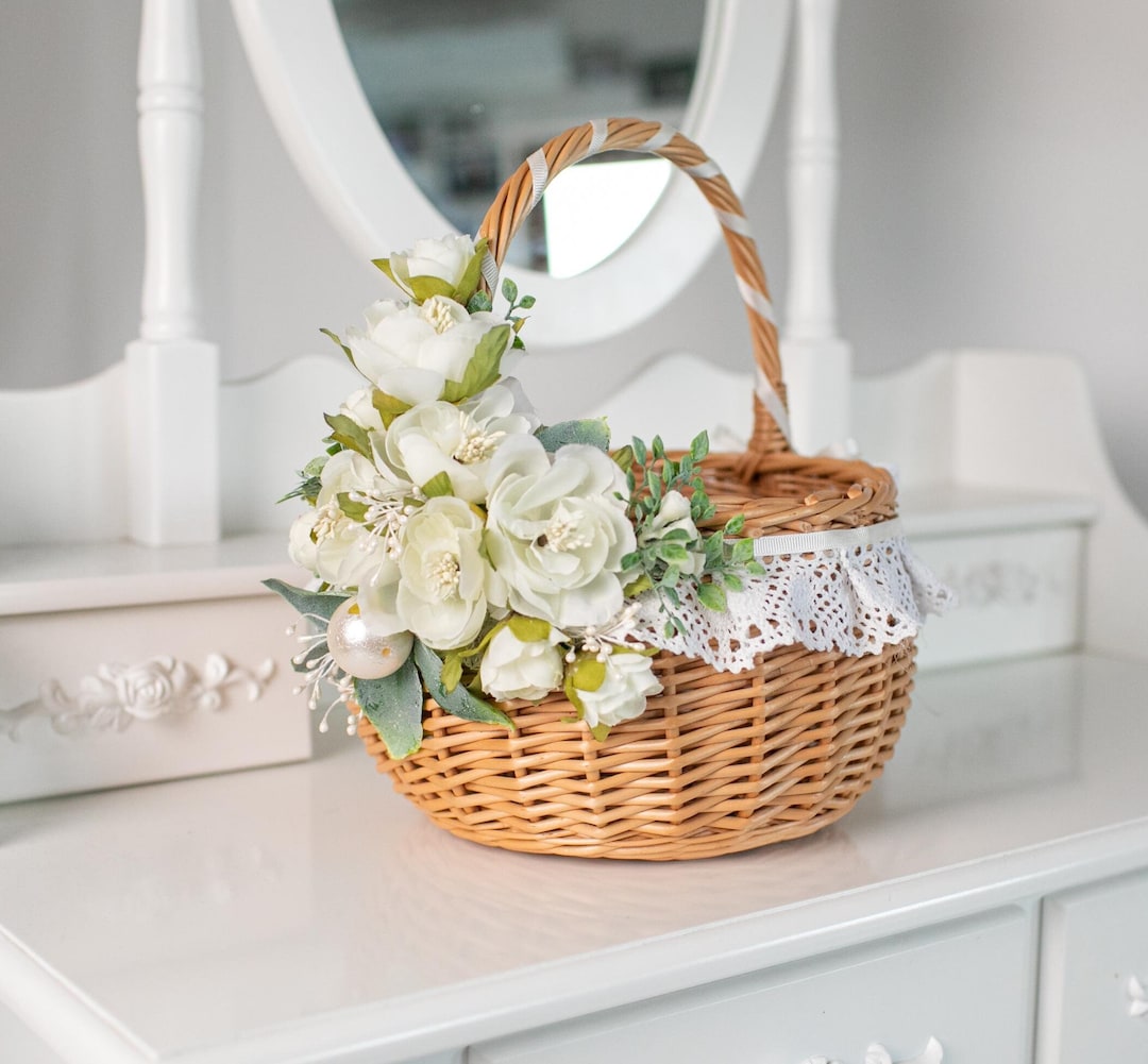 Rustic Flower Girl Basket: Wicker Wedding Basket With Lace - Etsy