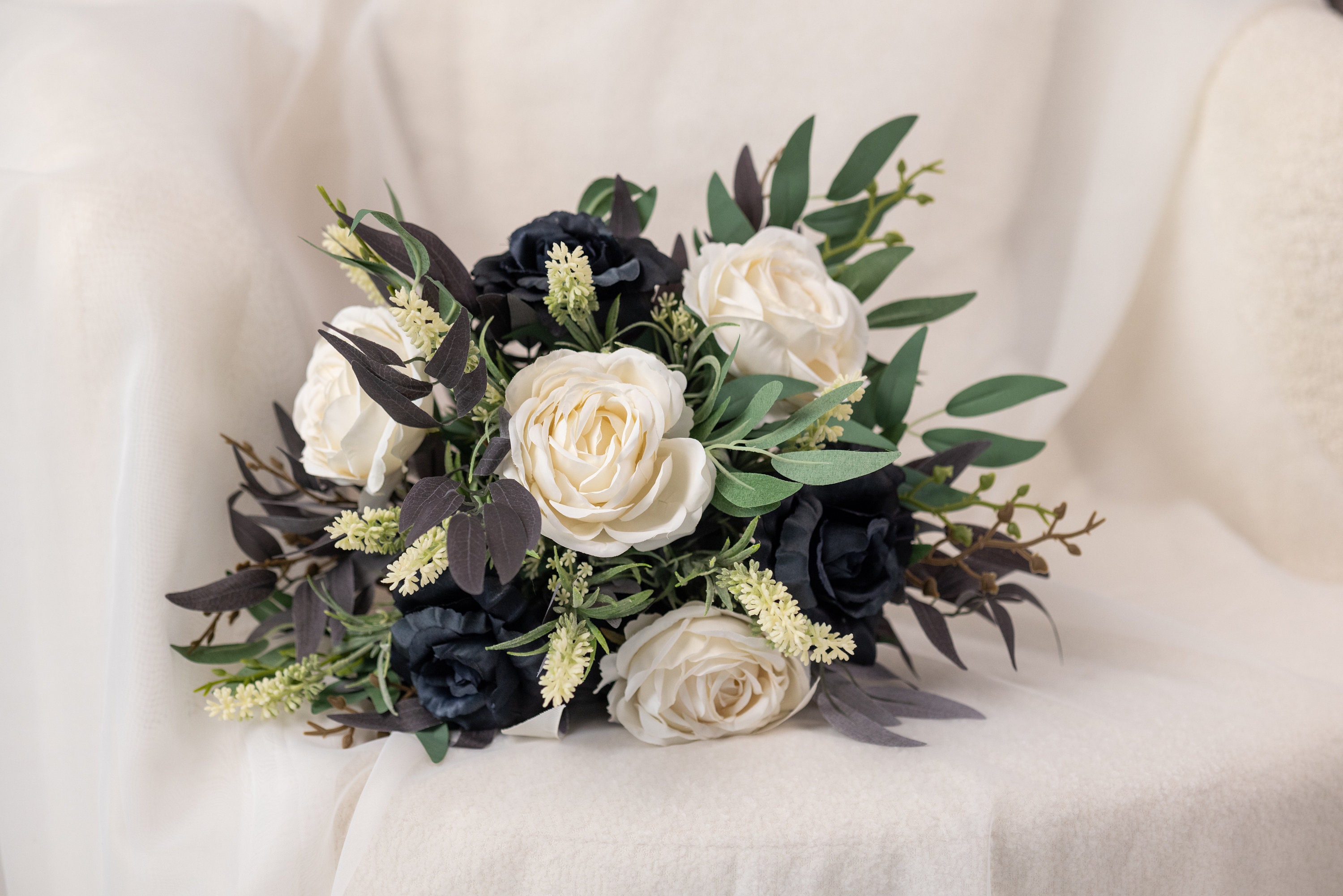 Black Ivory Sage Green Bridesmaid Bouquet: Gothic Wedding Decor - Etsy