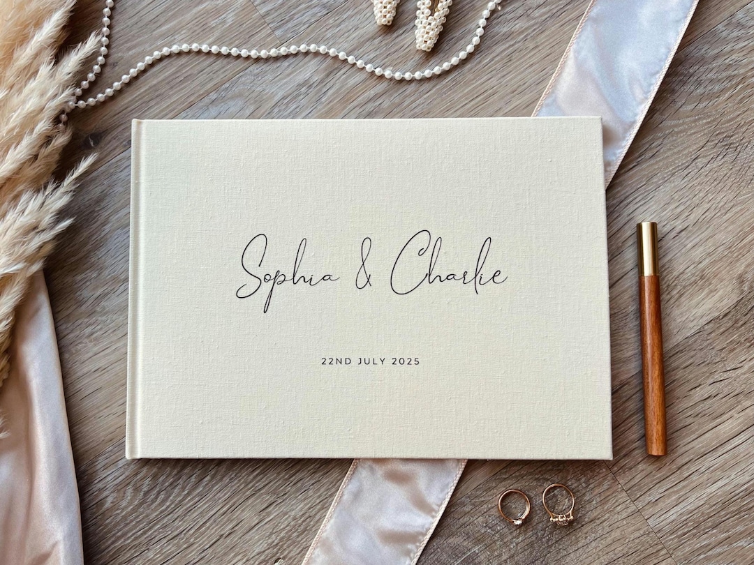 Linen Wedding Guest Book | Custom Polaroid Photo Album | Engagement ...