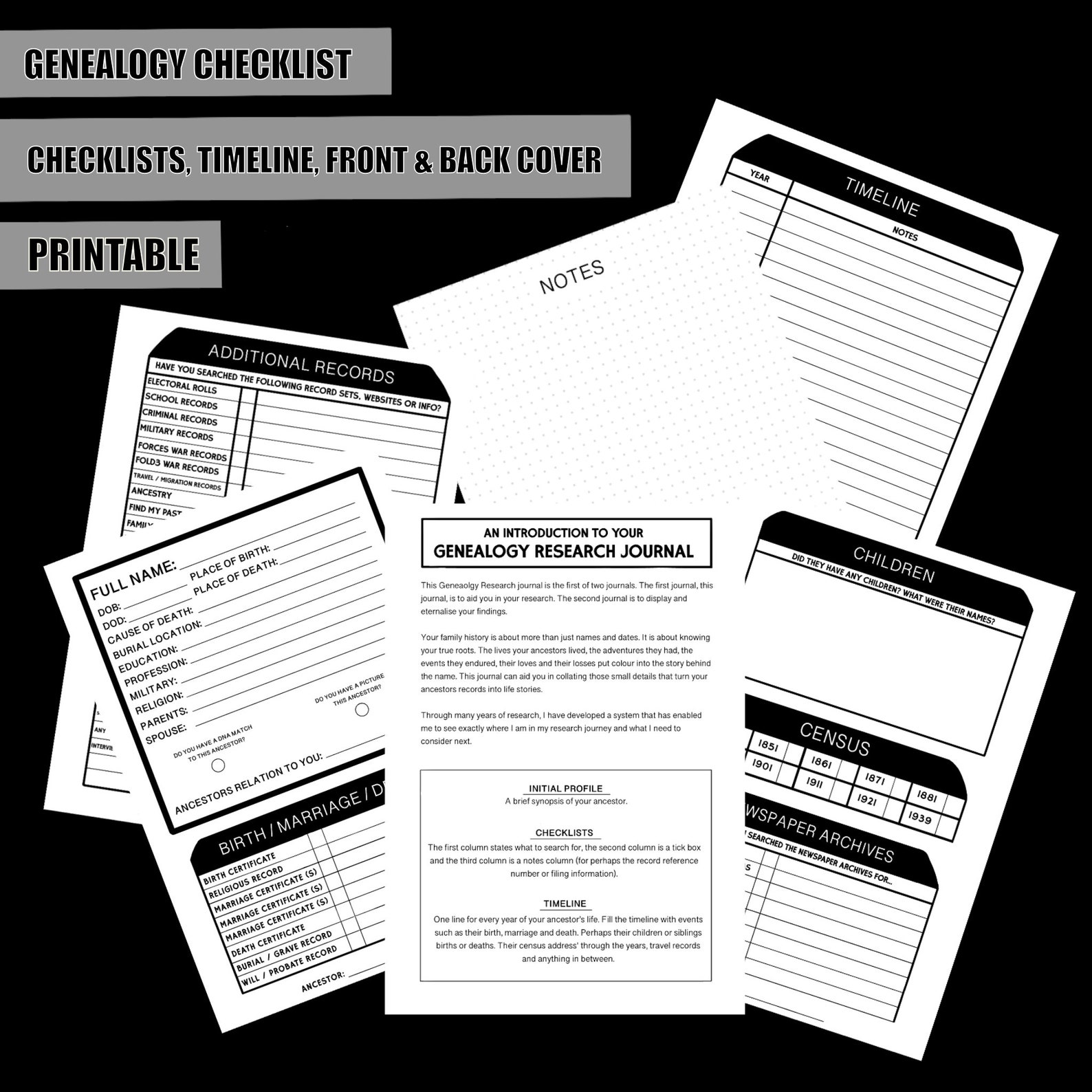 Genealogy Research Journal Family History Checklist Ancestry Checklist ...