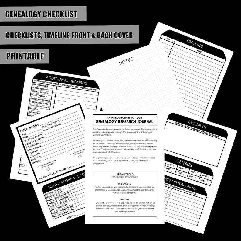 Genealogy Research Journal Family History Checklist Ancestry Checklist ...