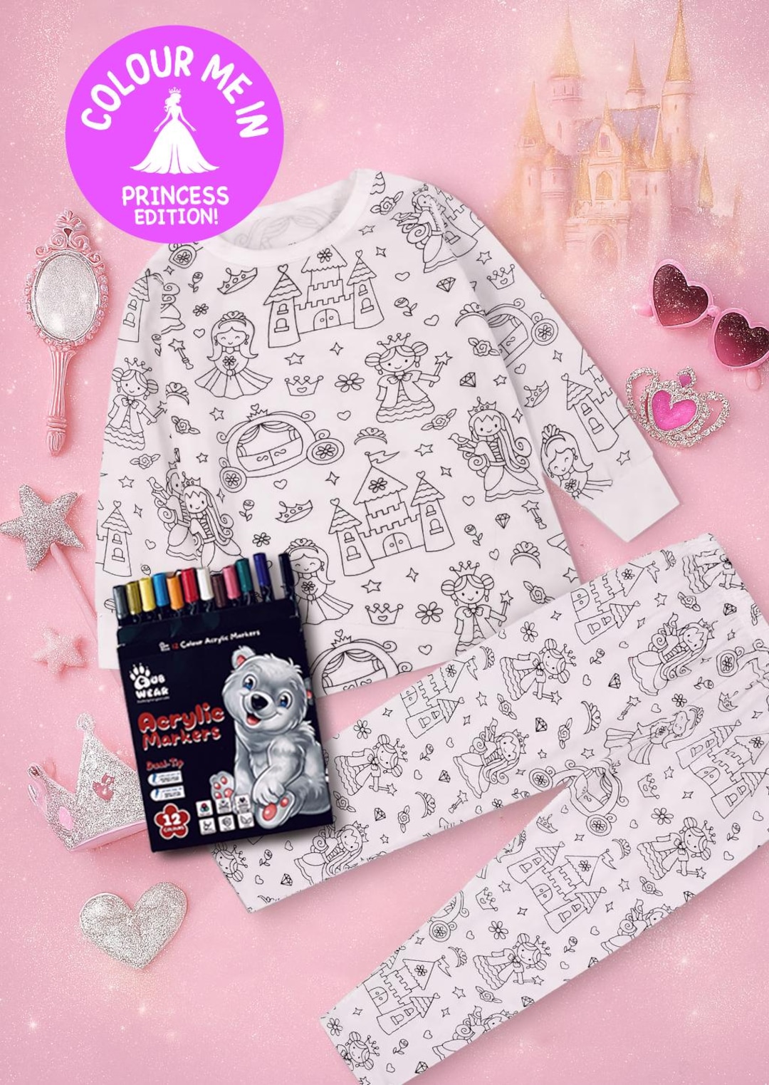 Kids Colour-in Princess Pyjamas With Fabric Pens – Personalised ...