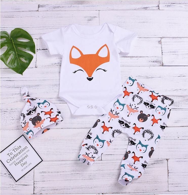 3 Piece Baby Fox Outfit 0-18 Months Fox Romper - Etsy