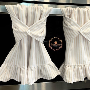 Neutral Ticking Stripe Kitchen Towels With Ruffle, Stay Put Towel, Dish ...