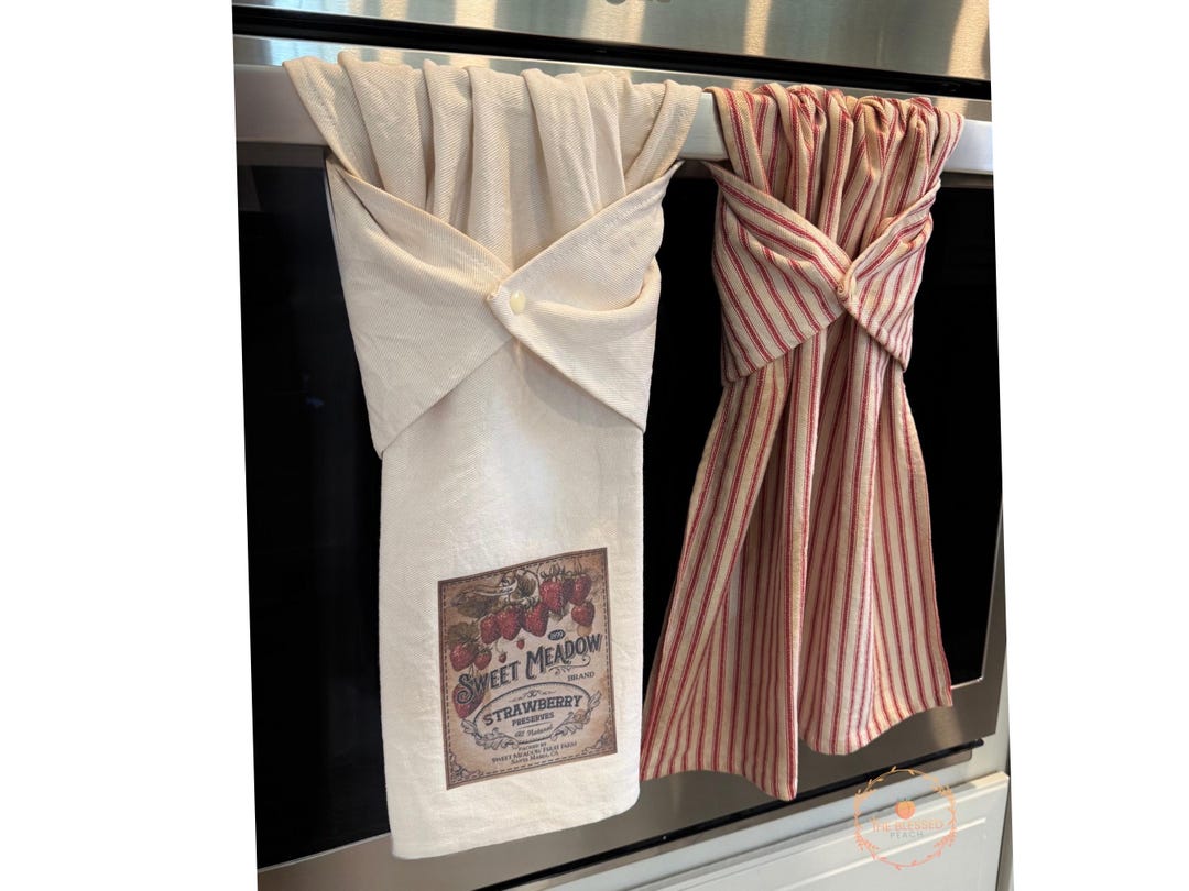 Strawberry Kitchen Towel Set: Vintage Inspired Red Stripe Oven/stove ...