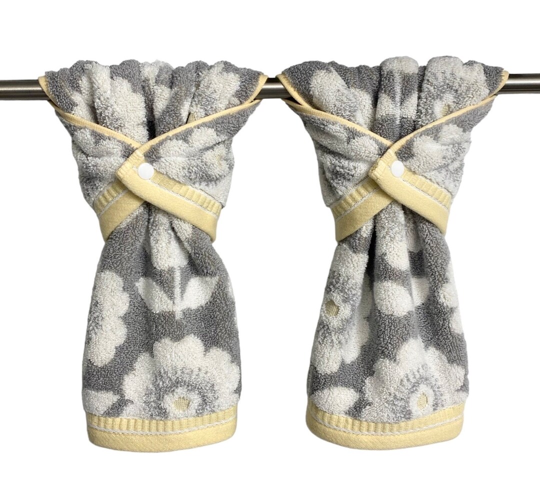 Gray and Yellow Fingertip Towel, Stay Put Towel, Small Hand Towel ...