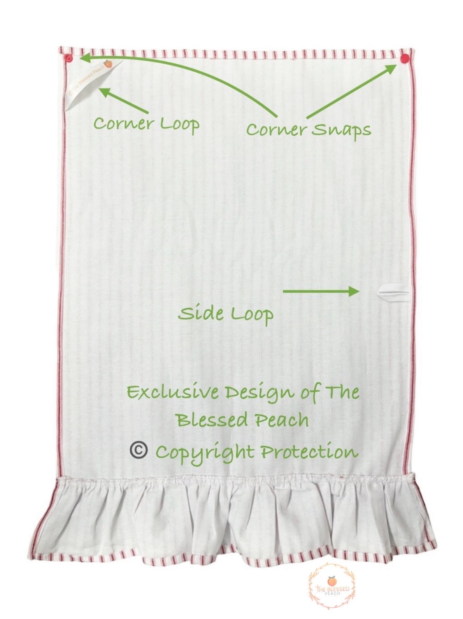 Red Ticking Stripe Kitchen Towel With Ruffle, Stay Put Towel, Dish ...