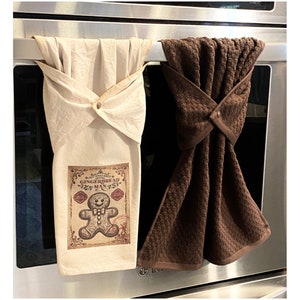 Handmade Gingerbread Man and Brown Hanging Kitchen Towels | Festive ...