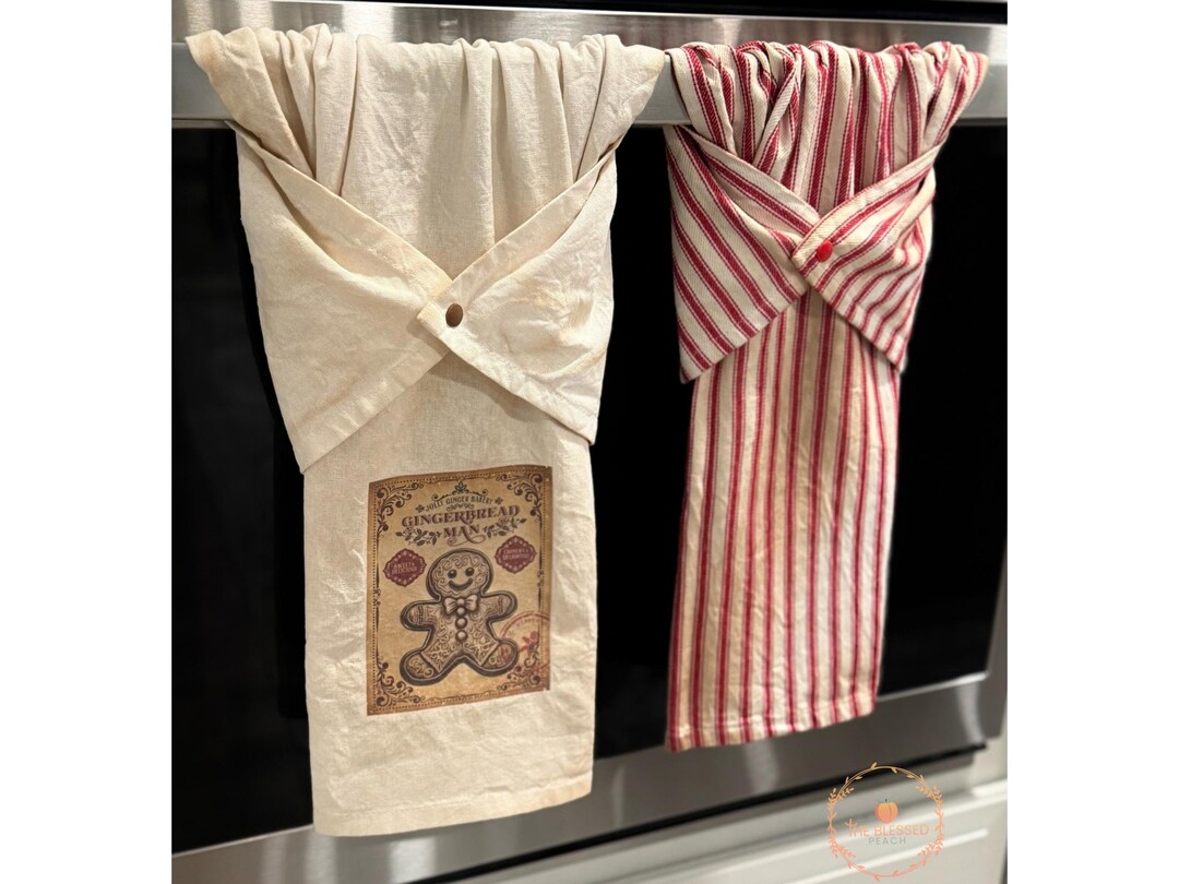 Gingerbread Kitchen Towel, Red Ticking Stripe Towel, Oven/stove Handle ...