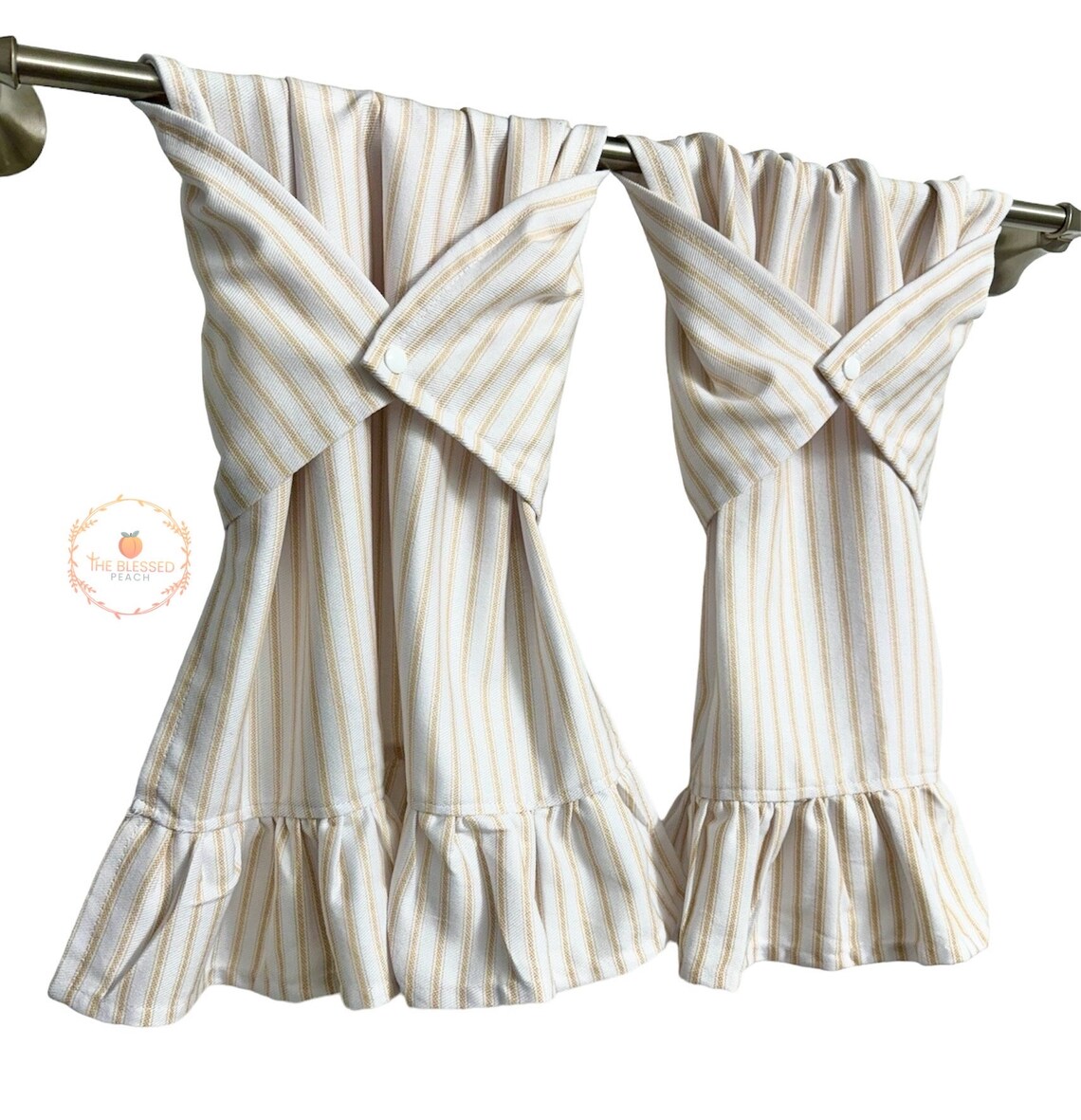 Neutral Ticking Stripe Kitchen Towels With Ruffle, Stay Put Towel, Dish ...
